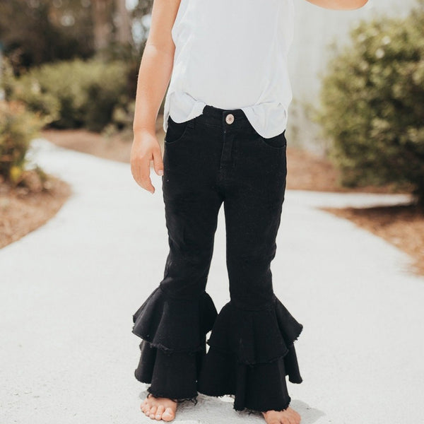 Black Denim Double Ruffle Jeans