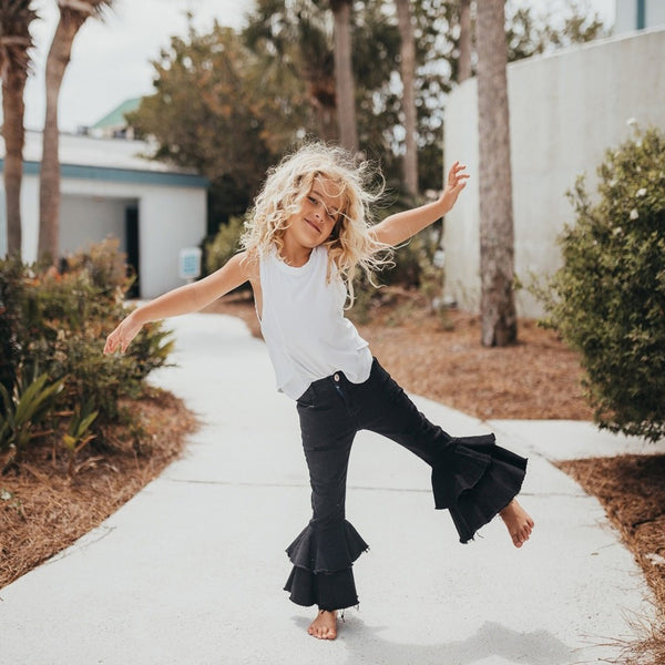 Black Denim Double Ruffle Jeans