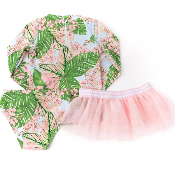 Botanical Palms Girls Rashguard & Tutu Swim Set