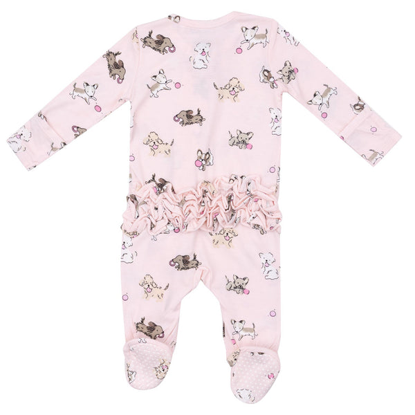 Fluffy Puppies - 2 Way Ruffle Zipper Footie