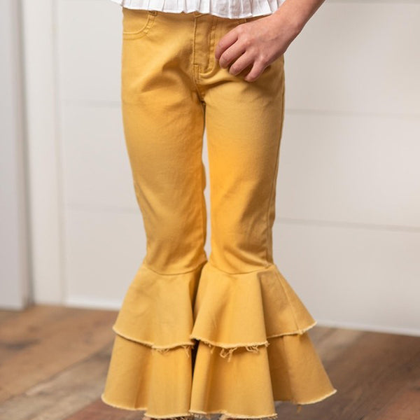 Kids Mustard Double Ruffle Spring Jeans