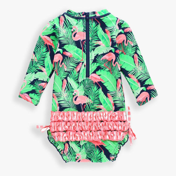 Long Sleeve One Piece Rash Guard - Flamingo