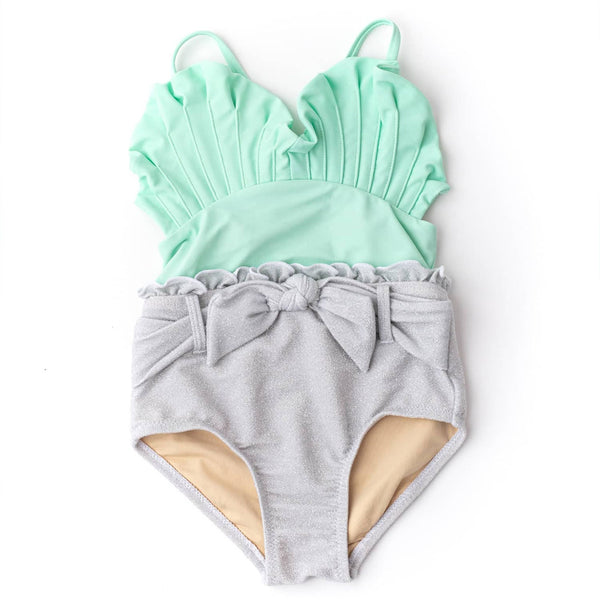 Mint Shimmer Mermaid Water Appearing Girls One Piece Swimsuit