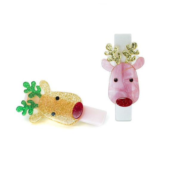 Reindeer Pink & Gold Alligator Clips