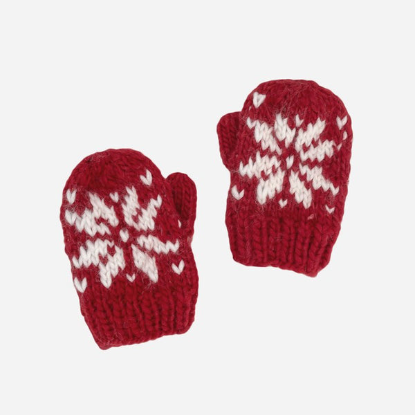 Snowflake Mittens, Red - Holiday Christmas Kids Gloves