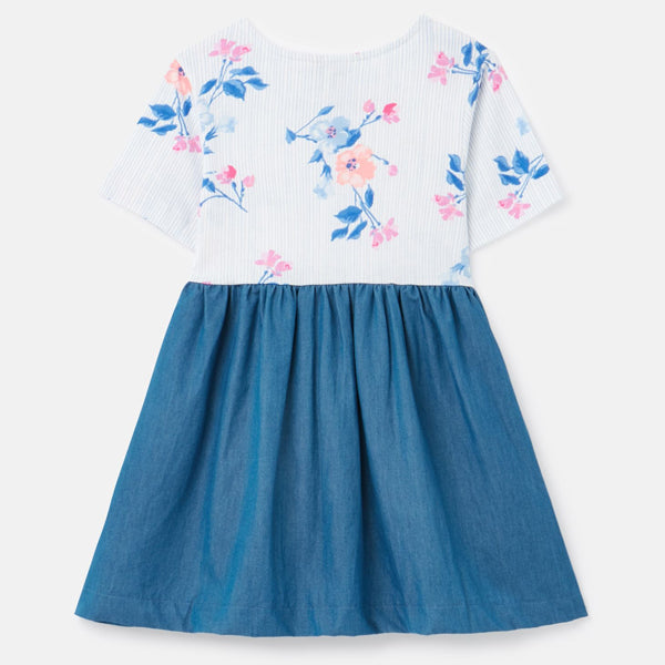 Liddie Luxe Botton Dress - White Floral Stripe