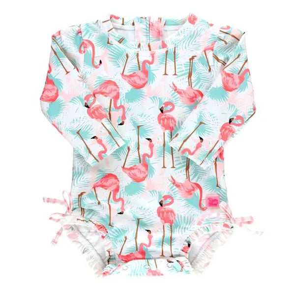 Vibrant Flamingo Long Sleeve One Piece Rash Guard