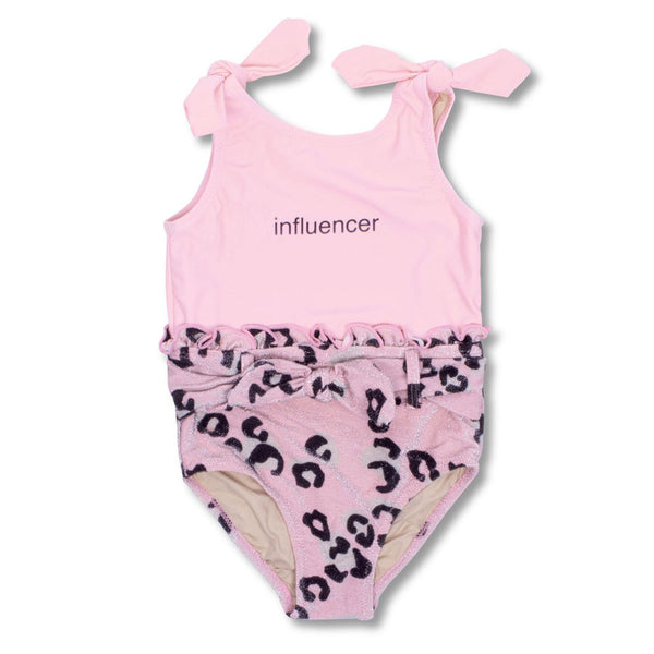 Pink Leopard Shimmer Girls One Piece Swimsuit