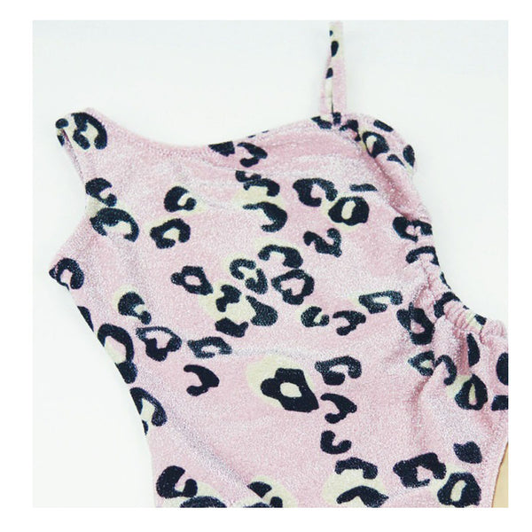 Pink Leopard Shimmer Girls One Should One Piece Swimsuit
