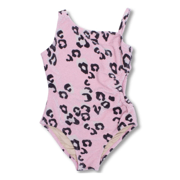 Pink Leopard Shimmer Girls One Should One Piece Swimsuit