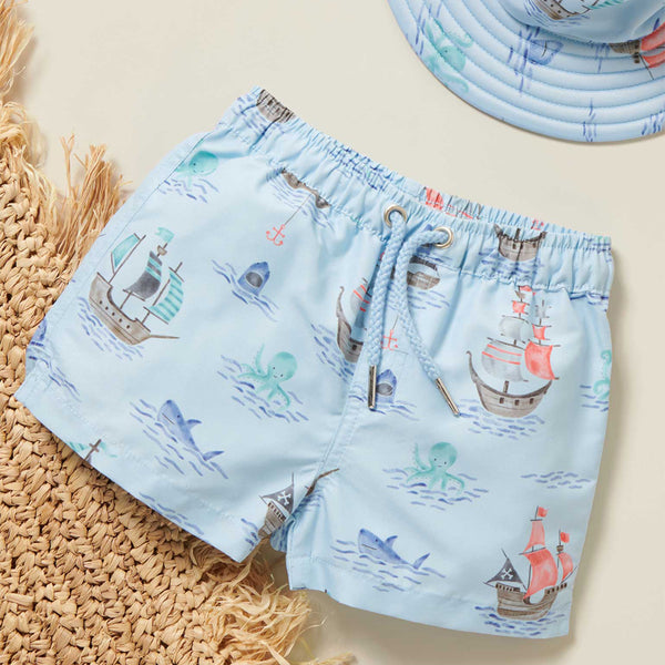 Printed Board Shorts Pirate Ship