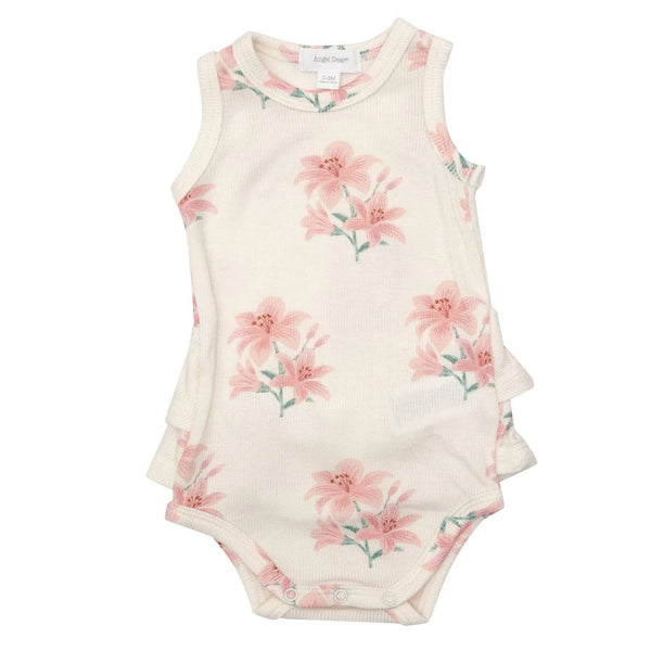 Ruffle Tank Bubble - Rib Pink Lilies