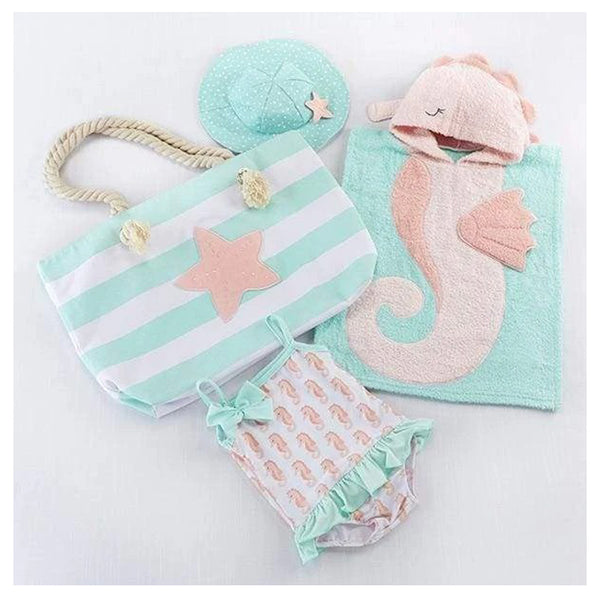 Seahorse 4-Piece Beach Gift Set with Canvas Tote for Mom