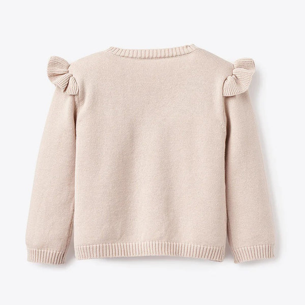 Taupe Flutter Sleeve Hand - Embroidered Cardigan