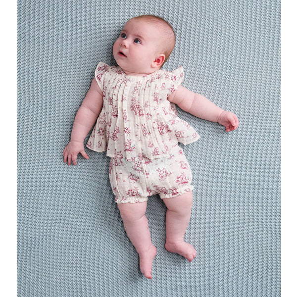 Tender Toile Baby Pin Tuck Top And Bloomer Set